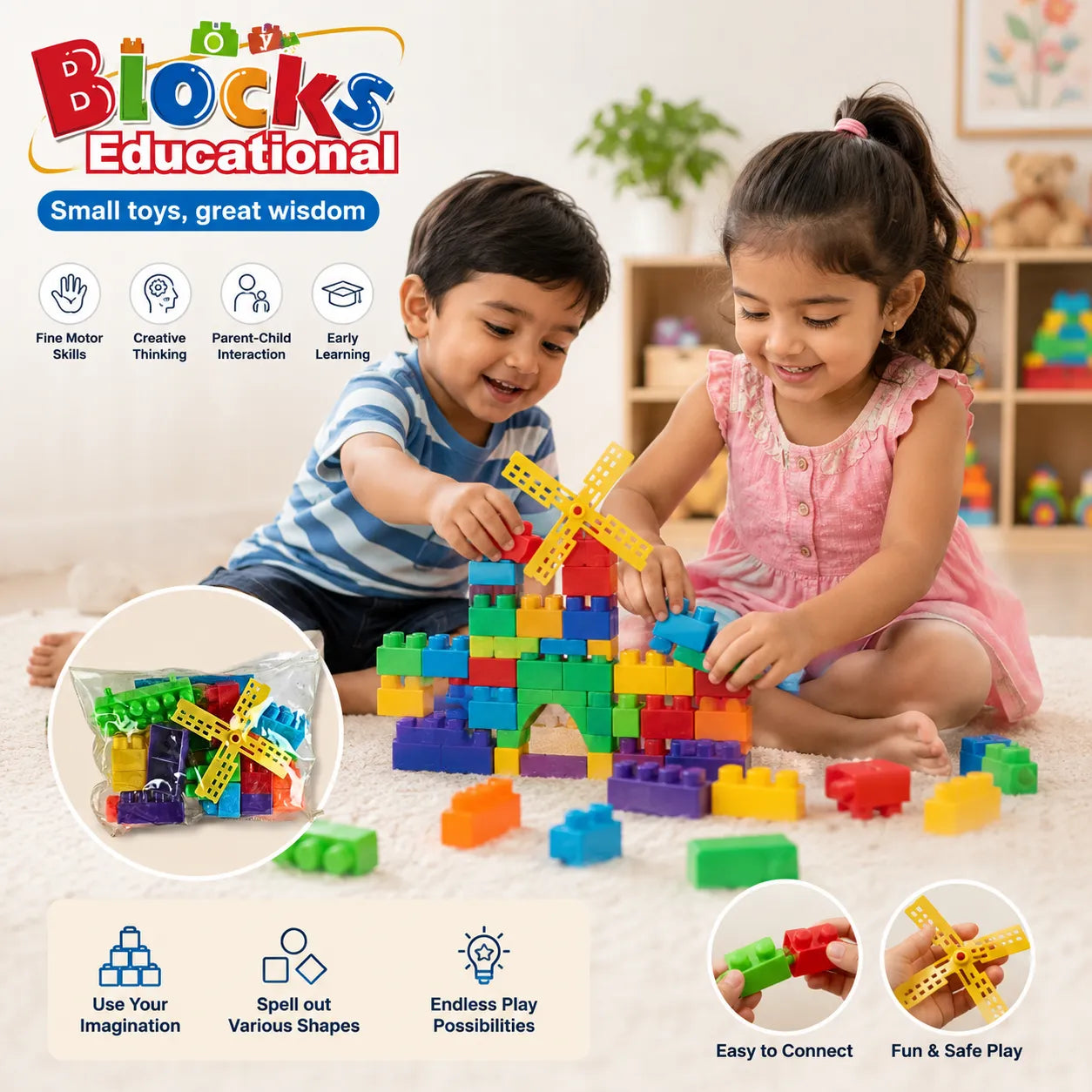 Educational Building Blocks Toy Set for Kids | Colorful Construction ...